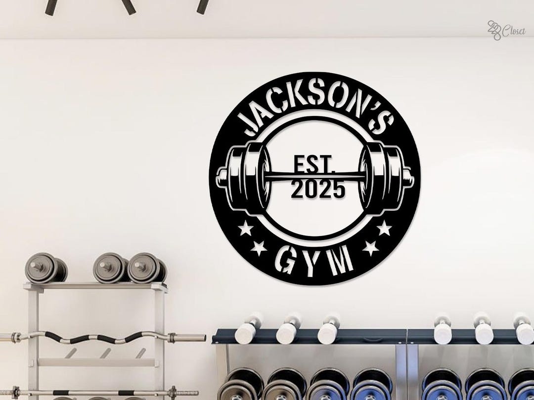 Custom Metal Dumbbell Gym Name Sign, Weightlifting Workout Room Wall ...