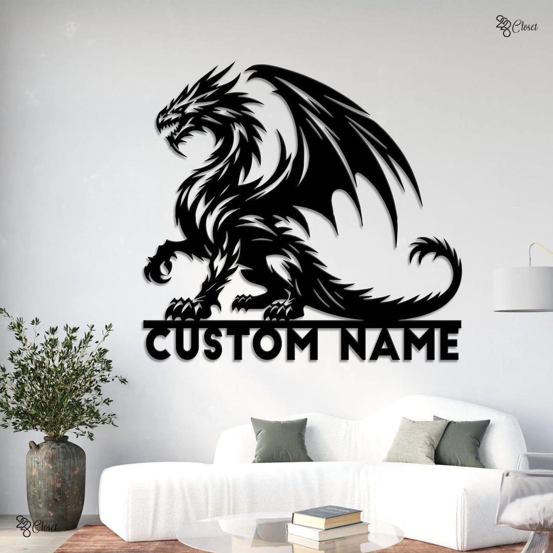 Personalized Dragon Metal Wall Art Custom Dragon Name Metal Sign ...