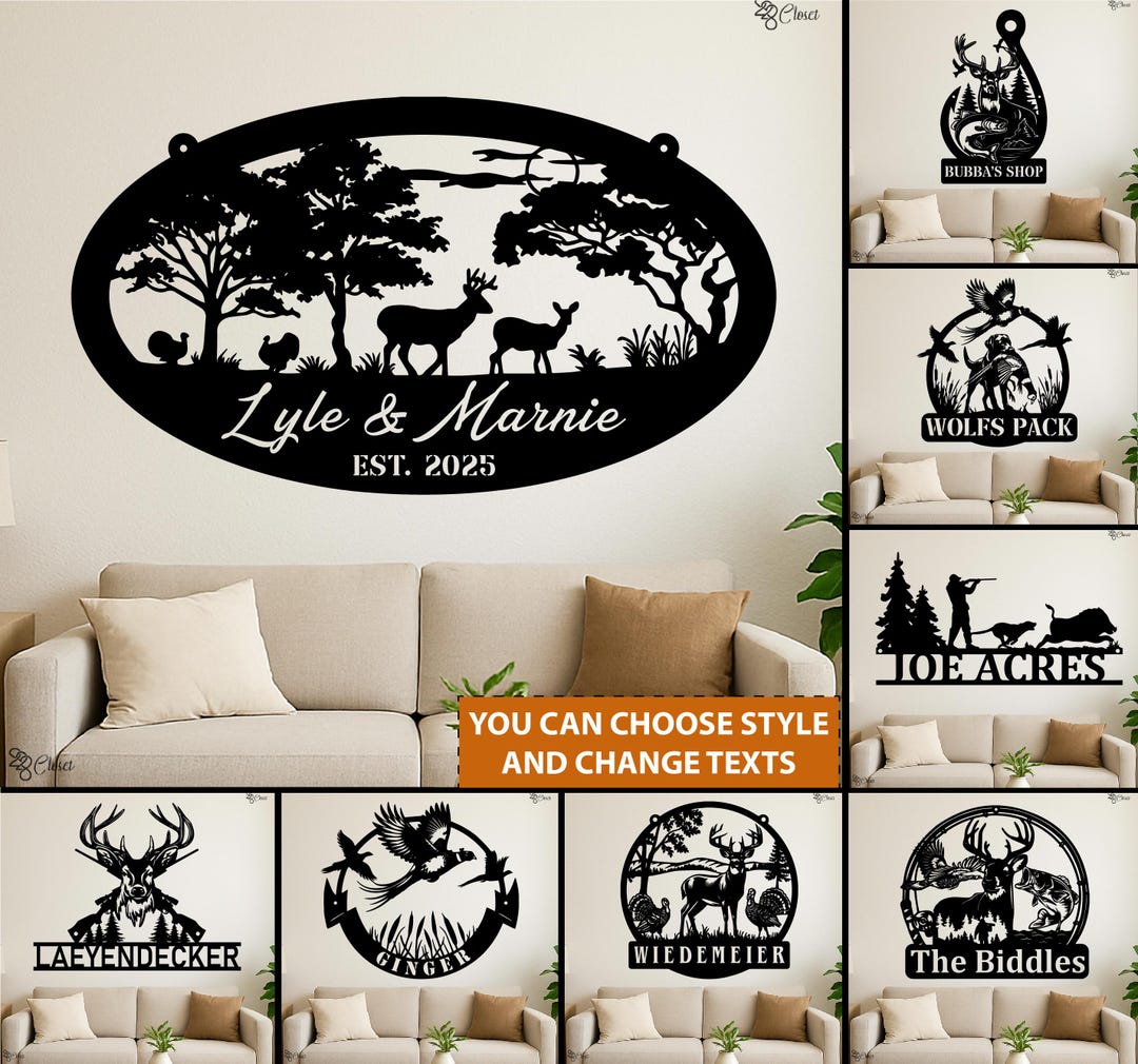 Custom Deer Metal Sign, Personalized Hunting Cabin Wall Art, Deer Scene ...