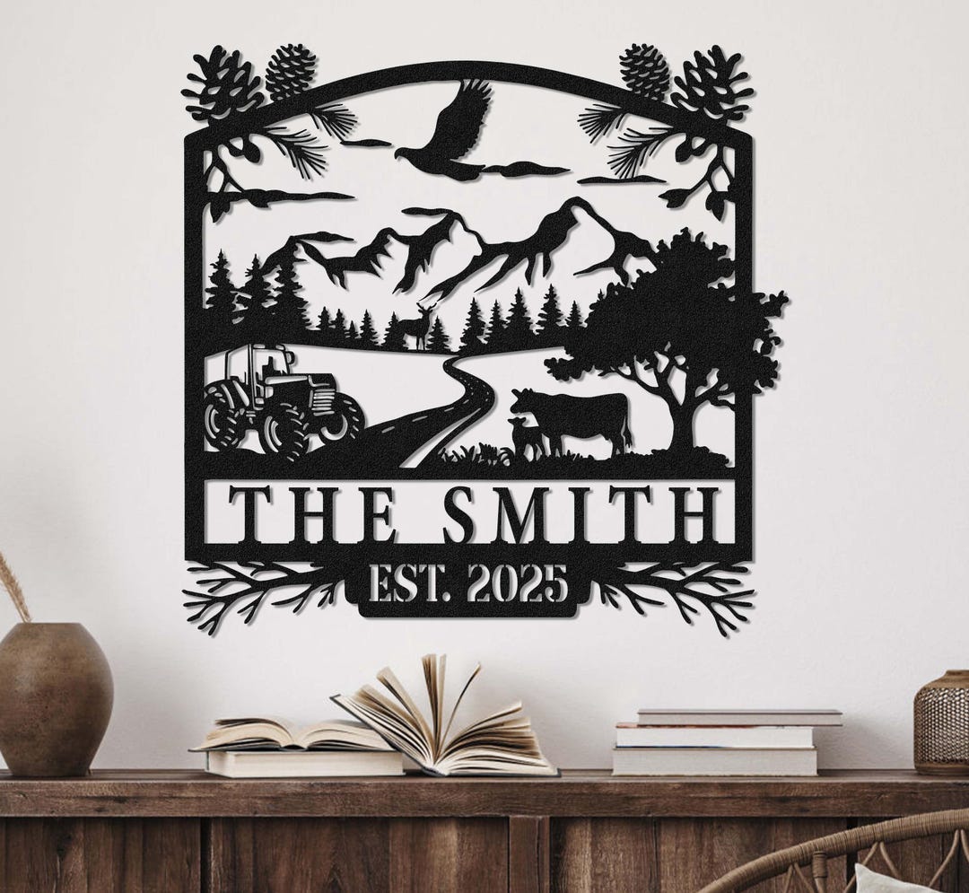 Custom Farmhouse Metal Entrance Sign, Personalized Metal Ranch Name ...