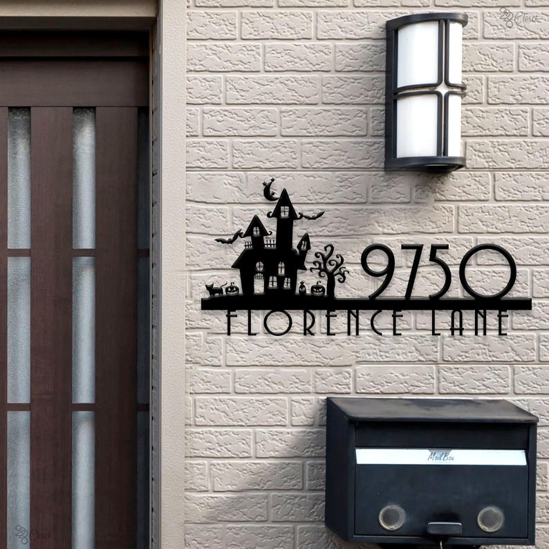 Halloween House Number Sign, Custom Metal Address, Spooky House Number ...