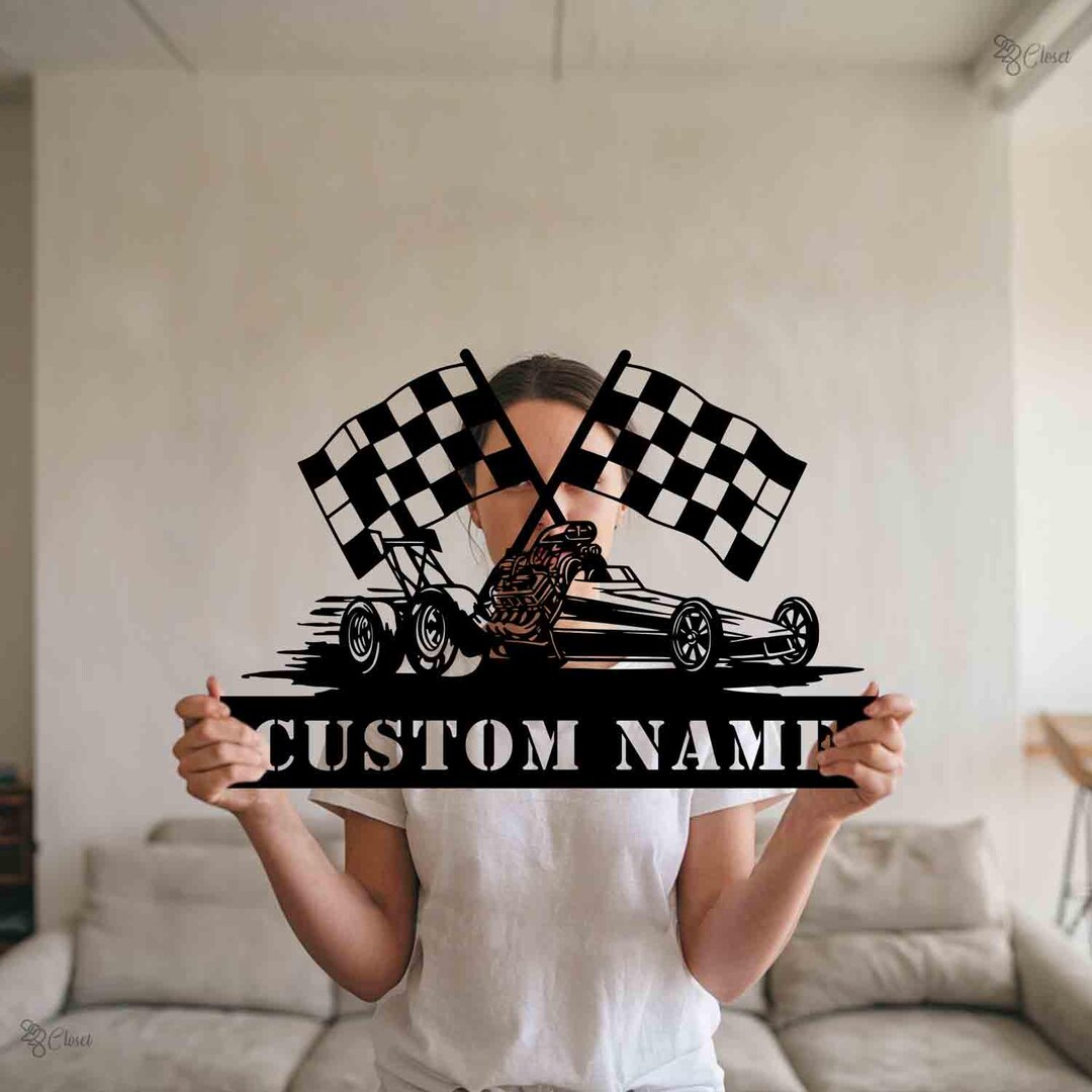 Custom Drag Racing Sign, Personalized Race Car Wall, Checkered Flag ...