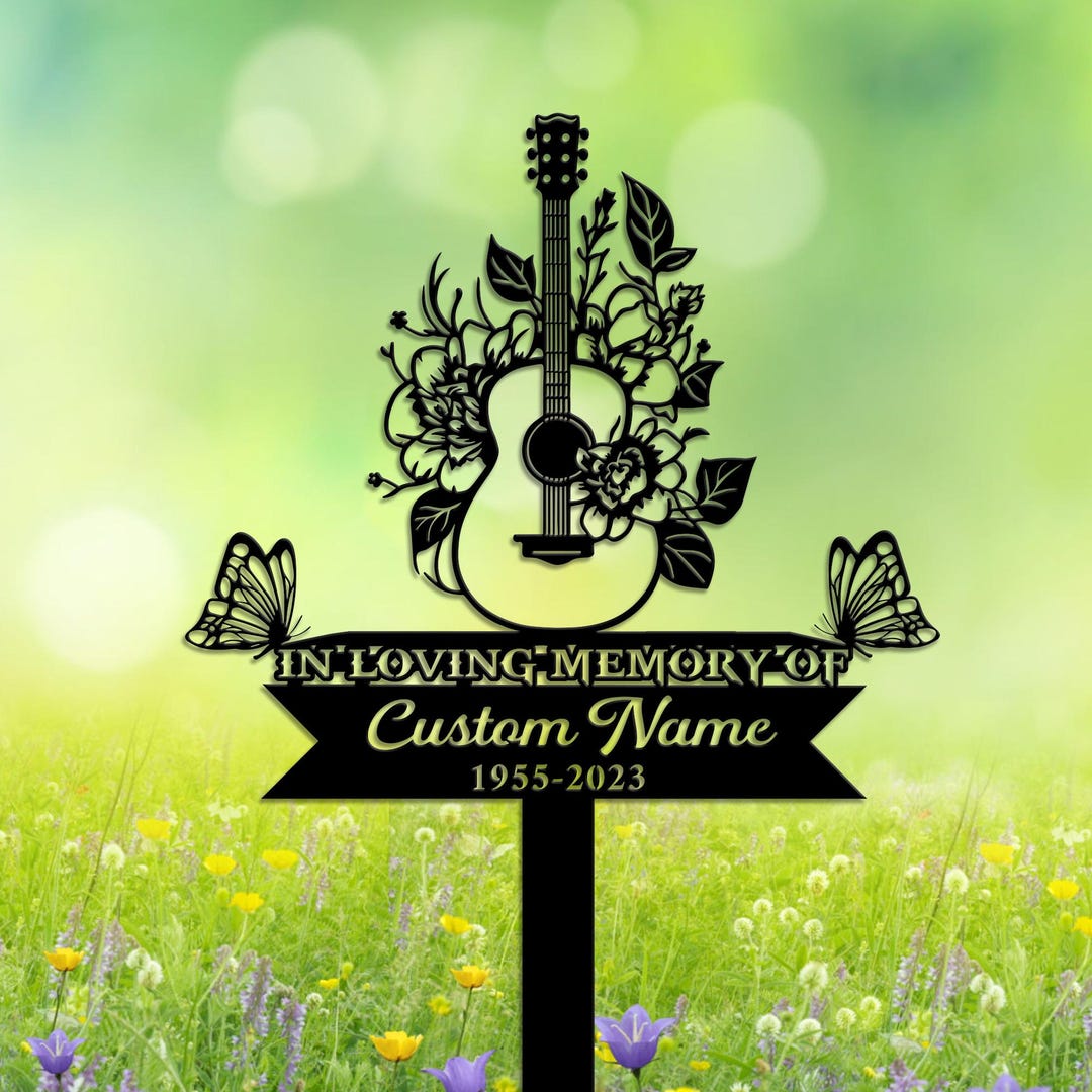 Personalized Acoustic Guitar Memorial Metal Stake, Guitarist Memorial ...