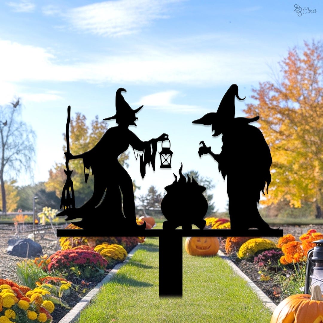 Halloween Witch Yard Sign, Metal Witch Cauldron Sign, Outdoor Spooky ...