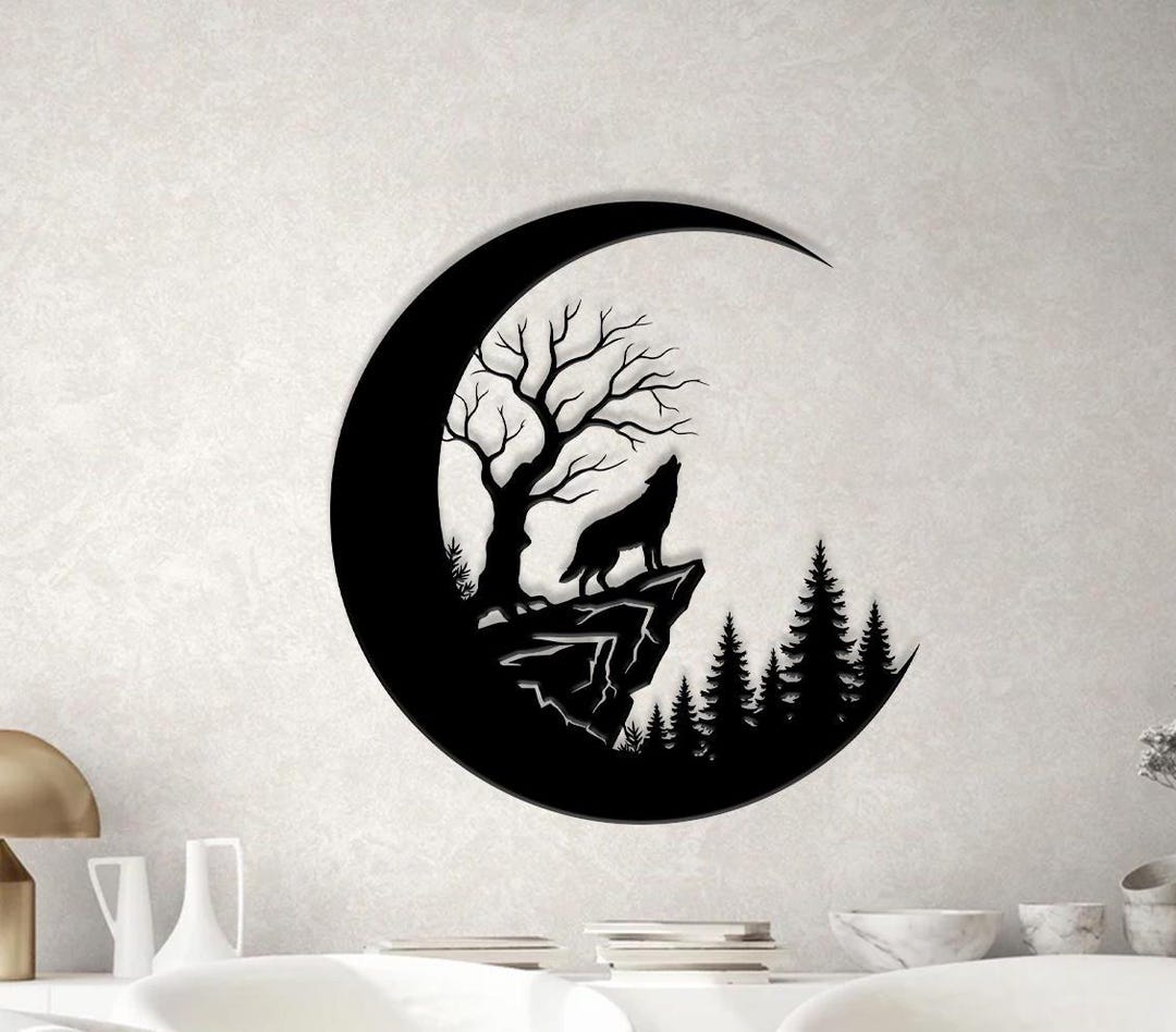 Wolf on the Moon Metal Sign Wall Art Howling Wolf Sign Home Decor Kid ...