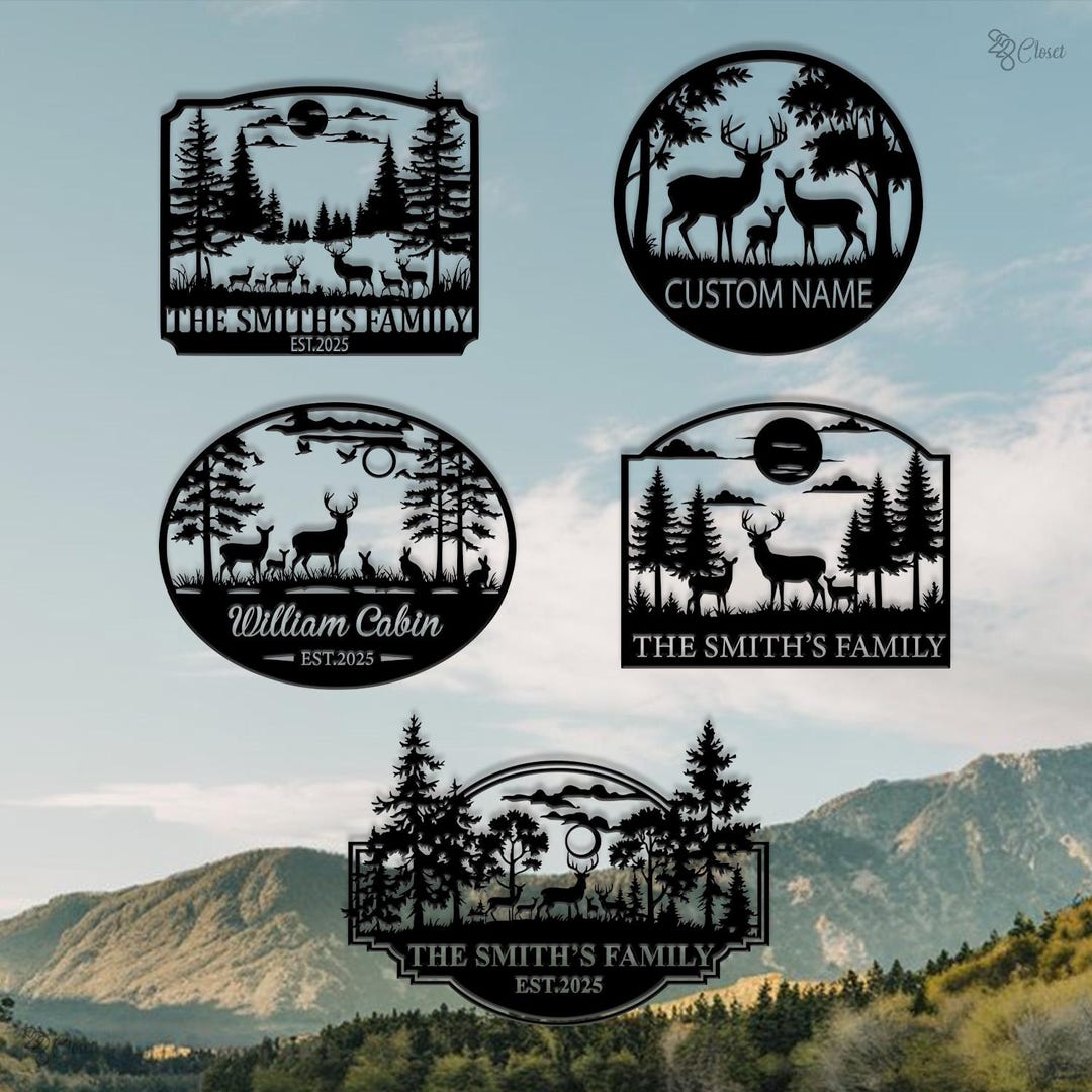 Customized Deer Forest Metal Cabin Sign Deer Hunter Gift, Personalized ...