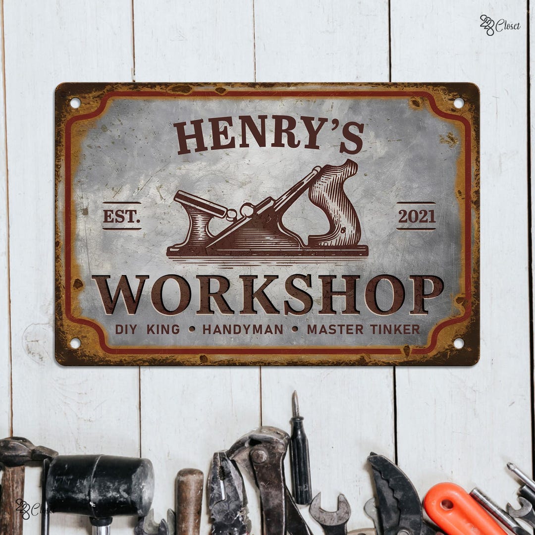 Personalized Workshop Sign Custom Metal Garage Sign - Dad’s Workshop ...