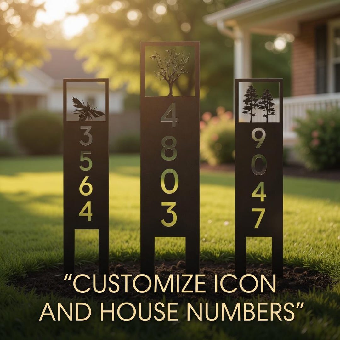 Personalized Vertical Address Sign, Custom Metal House Number Stake ...
