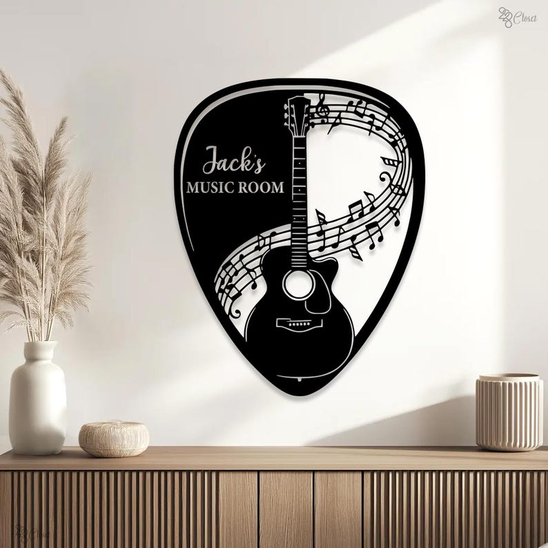 Custom Guitarist Name Sign, Guitar Metal Wall Art, Acoustic Guitar Sign ...