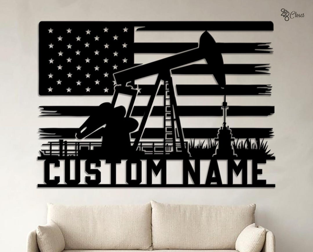 Custom Oilfield Worker Sign, American Flag Oil Rig Decor, Oil Rig Flag ...
