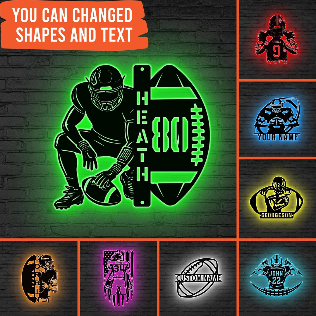Custom US Football Metal Wall Art LED Light, Personalized Football ...