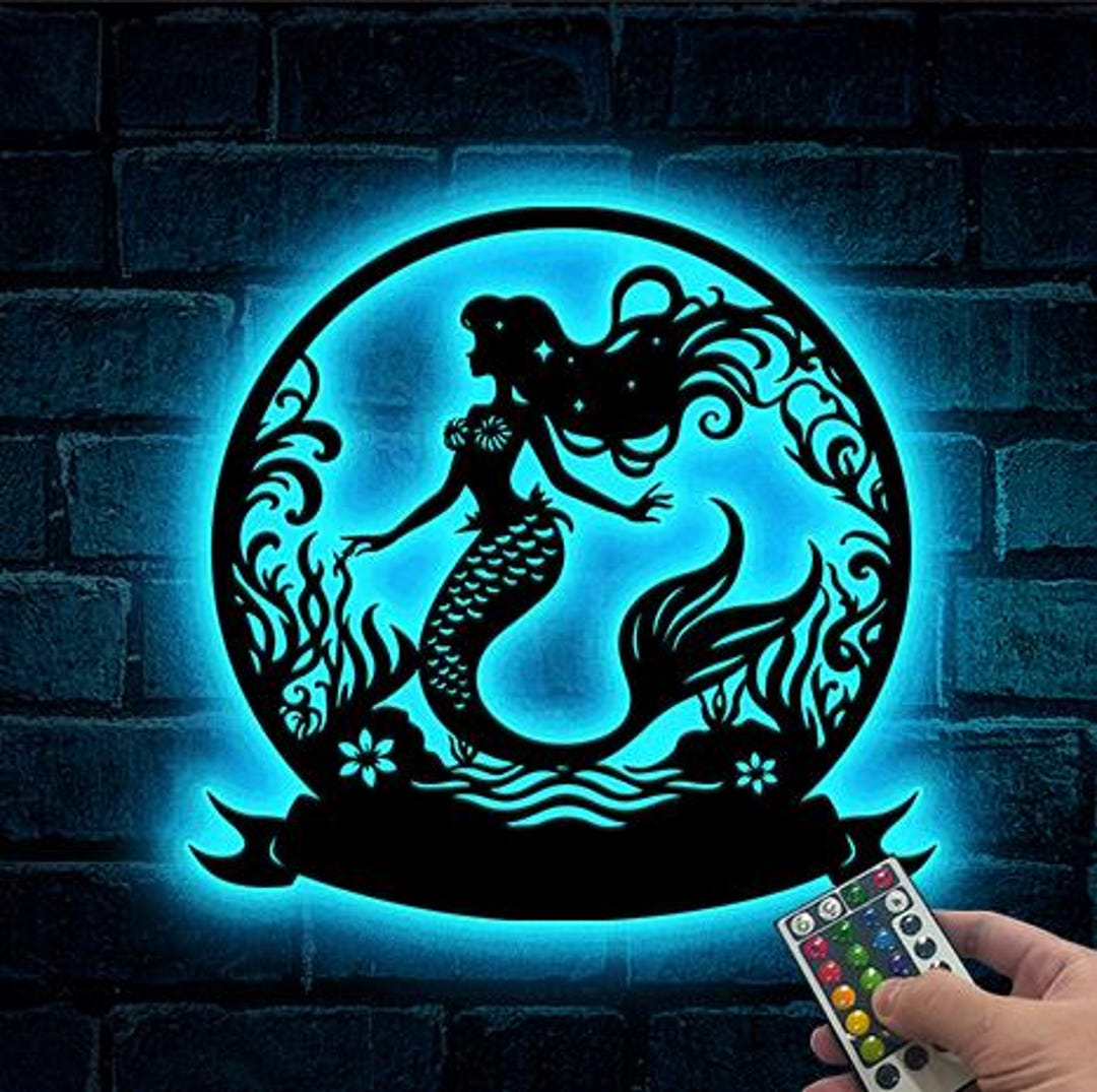 Mermaid Metal Wall Art With Led Light, Metal Mermaid Sign Mermaid Art ...