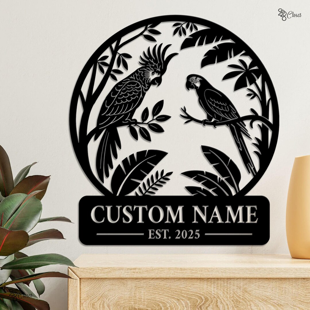 Custom Parrot Metal Sign, Personalized Tropical Bird Wall, Tropical ...