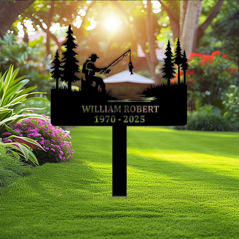 Custom Fishing in Heaven Memorial Metal Stake, Fisherman Memorial Sign ...