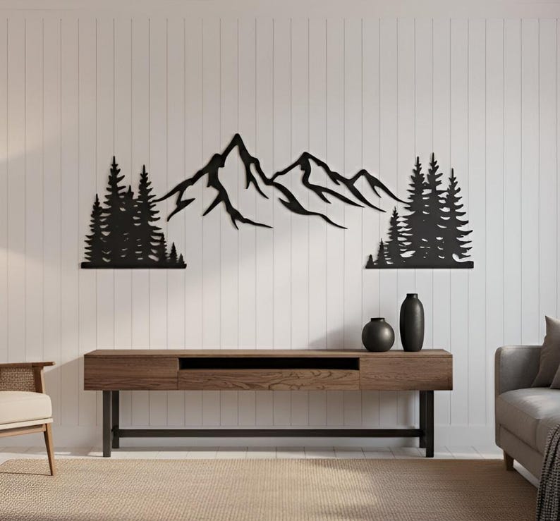 Mountain Range Metal Sign Mountain and Forest Metal Wall Art Large Wall ...