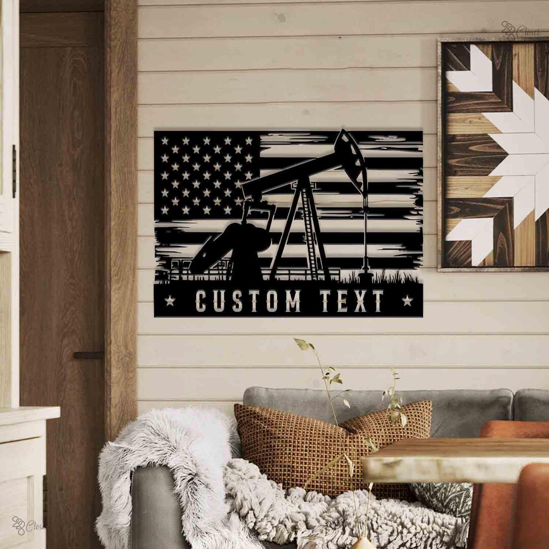 Custom Oilfield Sign With American Flag, Personalized Oilfield Worker ...
