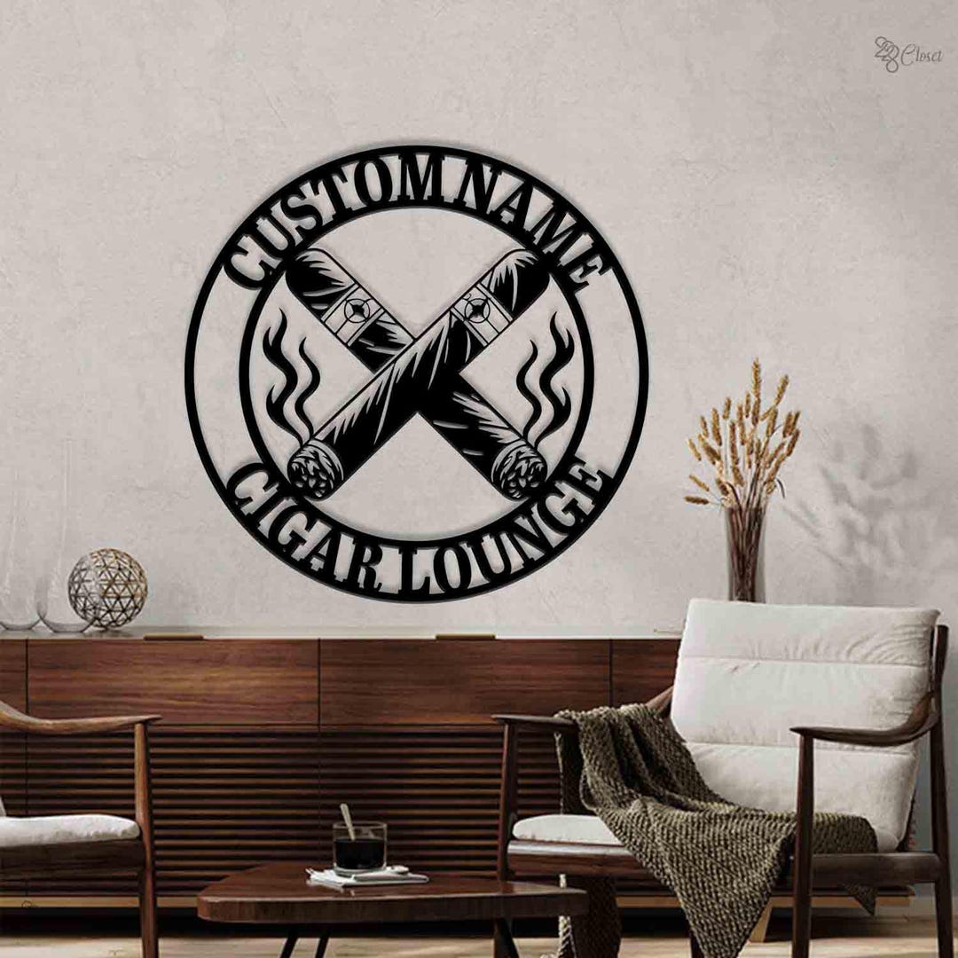 Custom Cigar Lounge Sign, Personalized Smoking Room Wall Decor, Gift ...