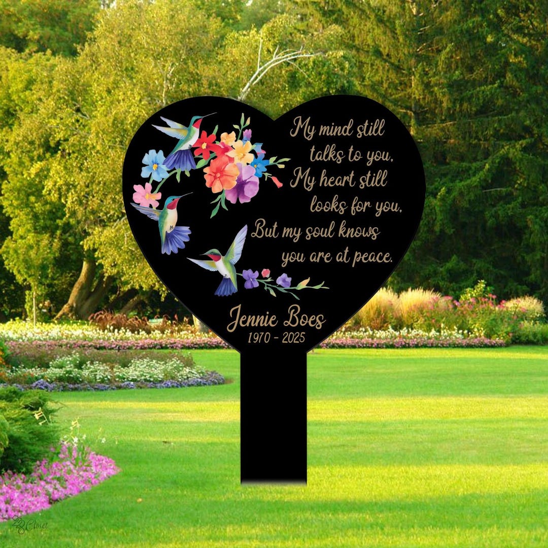 Personalized Hummingbird Memorial Stake Heart-shaped Remembrance Plaque ...