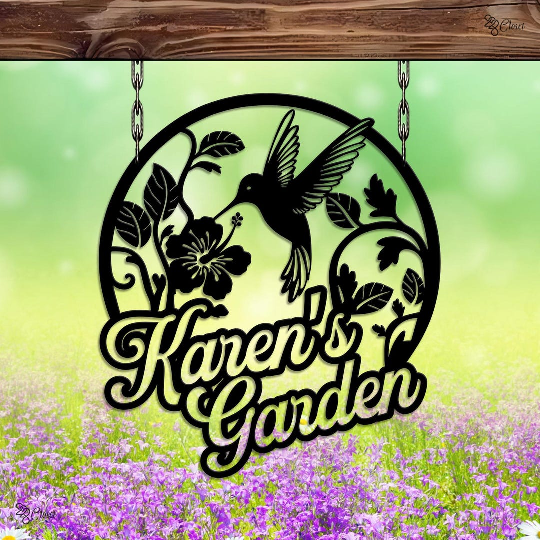 Custom Hummingbird Garden Sign, Metal Yard Art for Flower Garden ...