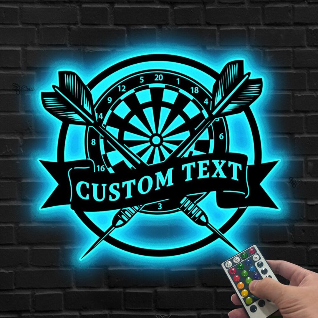 Custom Dartboard LED Sign, Personalized Darts Wall Light, Dartboard ...