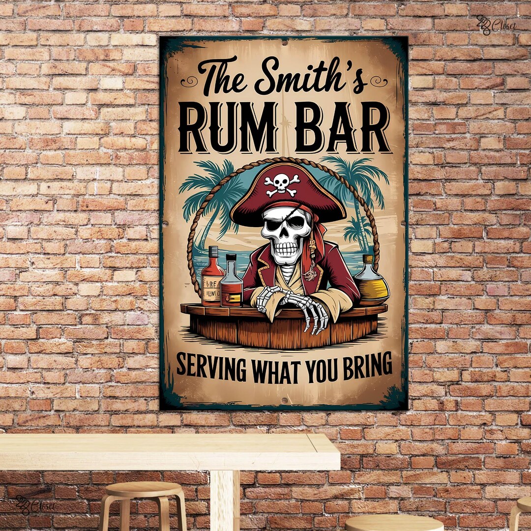 Custom Pirate Rum Bar Sign, Personalized Skeleton Wall, Pirate Skeleton ...