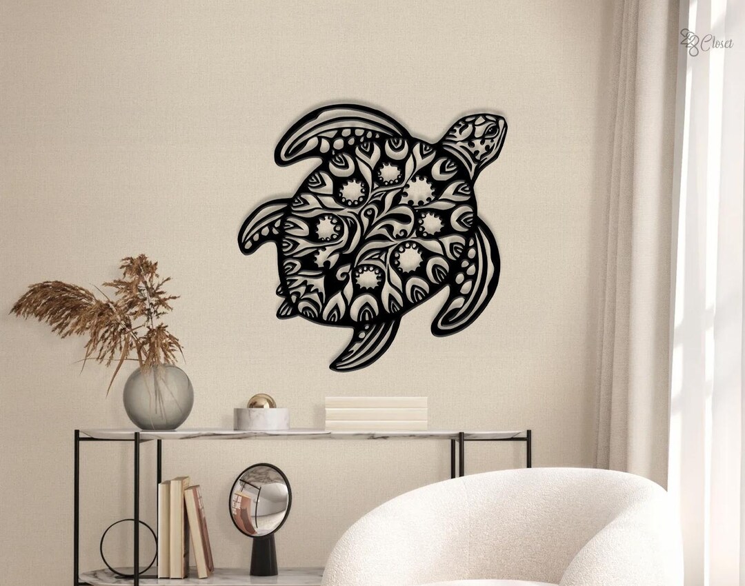 Sea Turtle Metal Wall, Ocean Animal Decor, Boho Turtle Wall Hanging ...