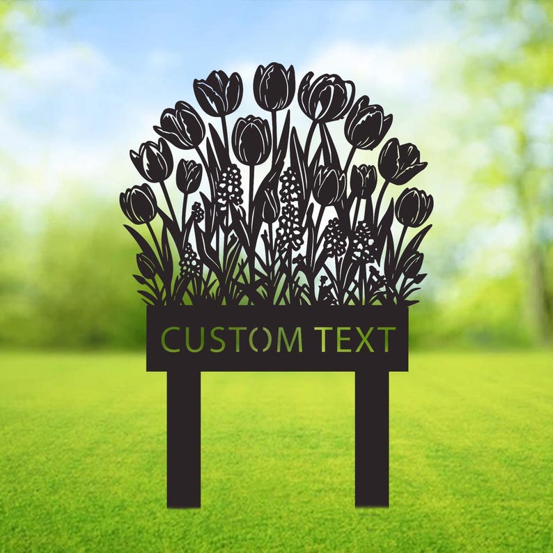 Personalized Tulips Flowers Garden Sign With Stake, Metal Tulip Garden ...