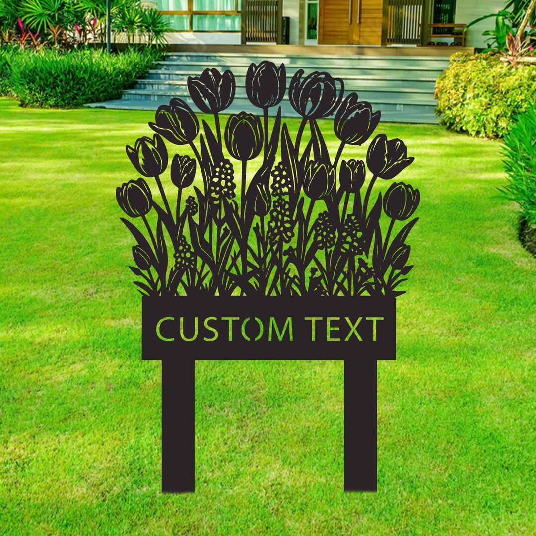 Personalized Tulips Flowers Garden Sign With Stake, Metal Tulip Garden ...