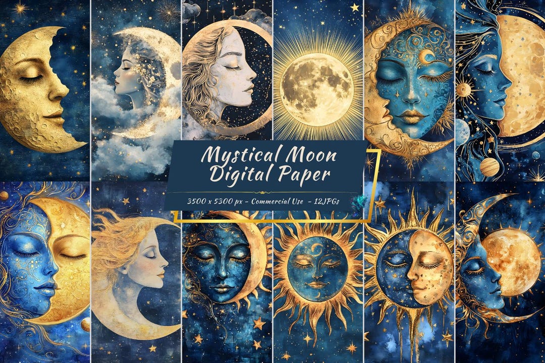 Mystical Moon Digital Paper Pack | Celestial Sun and Moon Backgrounds ...
