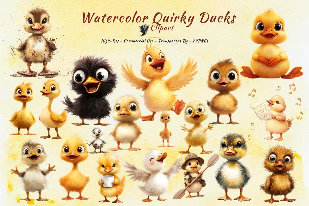 Quirky Ducks Clipart | Cute Duck PNG | Funny Watercolor Duck Art ...