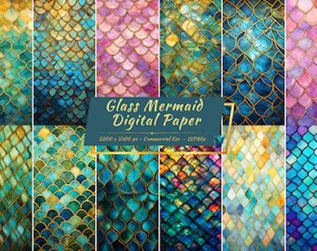 Mermaid Scales Digital Paper Pack | Stained Glass Mermaid Patterns - Etsy