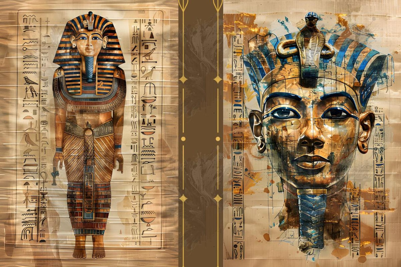 Egyptian Mummy Digital Paper Collection | Drawings on Old Papyrus Paper ...