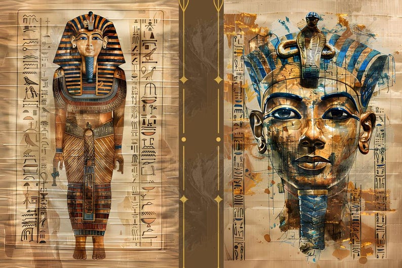 Egyptian Mummy Digital Paper Collection | Drawings on Old Papyrus Paper ...