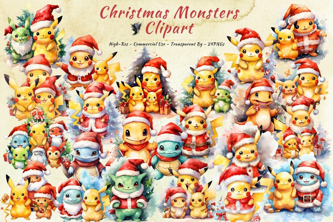 Christmas Pokemon Clipart | Holiday Season Monsters (PNG Digital ...