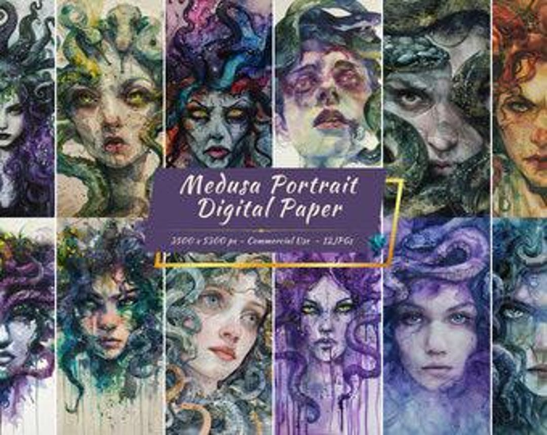 Mystical Medusa Portrait Digital Paper Collection | Legendary Medusa ...