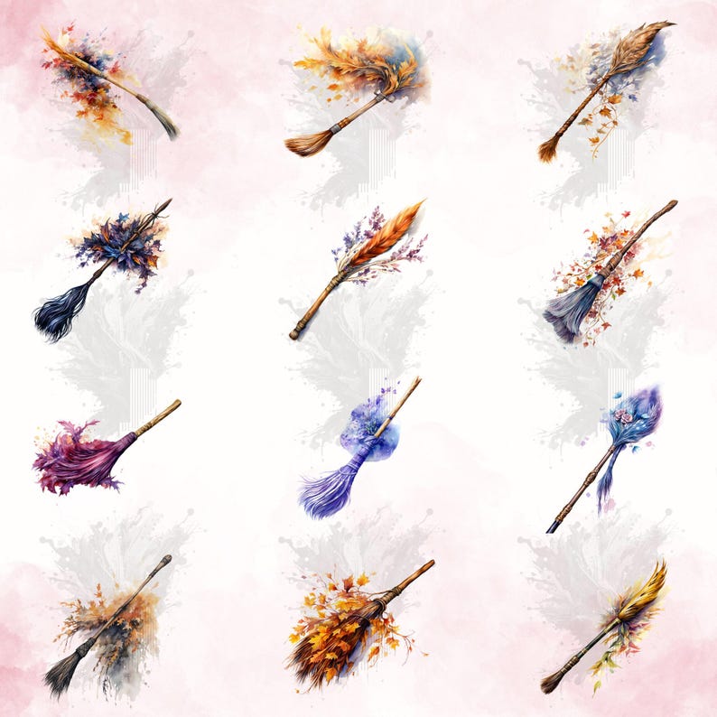 Fantasy Witchy Broom Clipart Collection | Halloween, Floral, Mystical ...