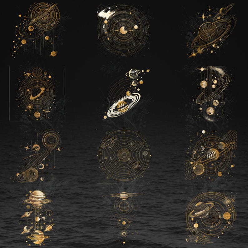 Gold Celestial Overlays | Transparent Solar System PNG Collection - Etsy