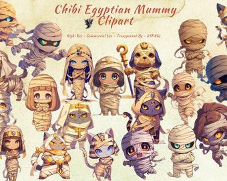 Kawaii Egyptian Mummy Clipart Collection | Chibi Mummy Cats, Dogs and ...
