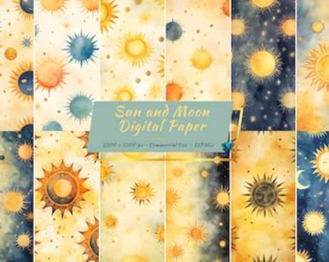 Celestial Sun and Moon Digital Paper Pack | Cosmic Backgrounds - Etsy