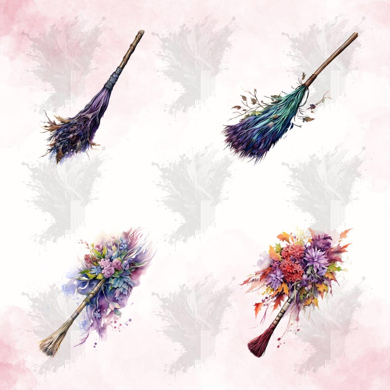 Fantasy Witchy Broom Clipart Collection | Halloween, Floral, Mystical ...