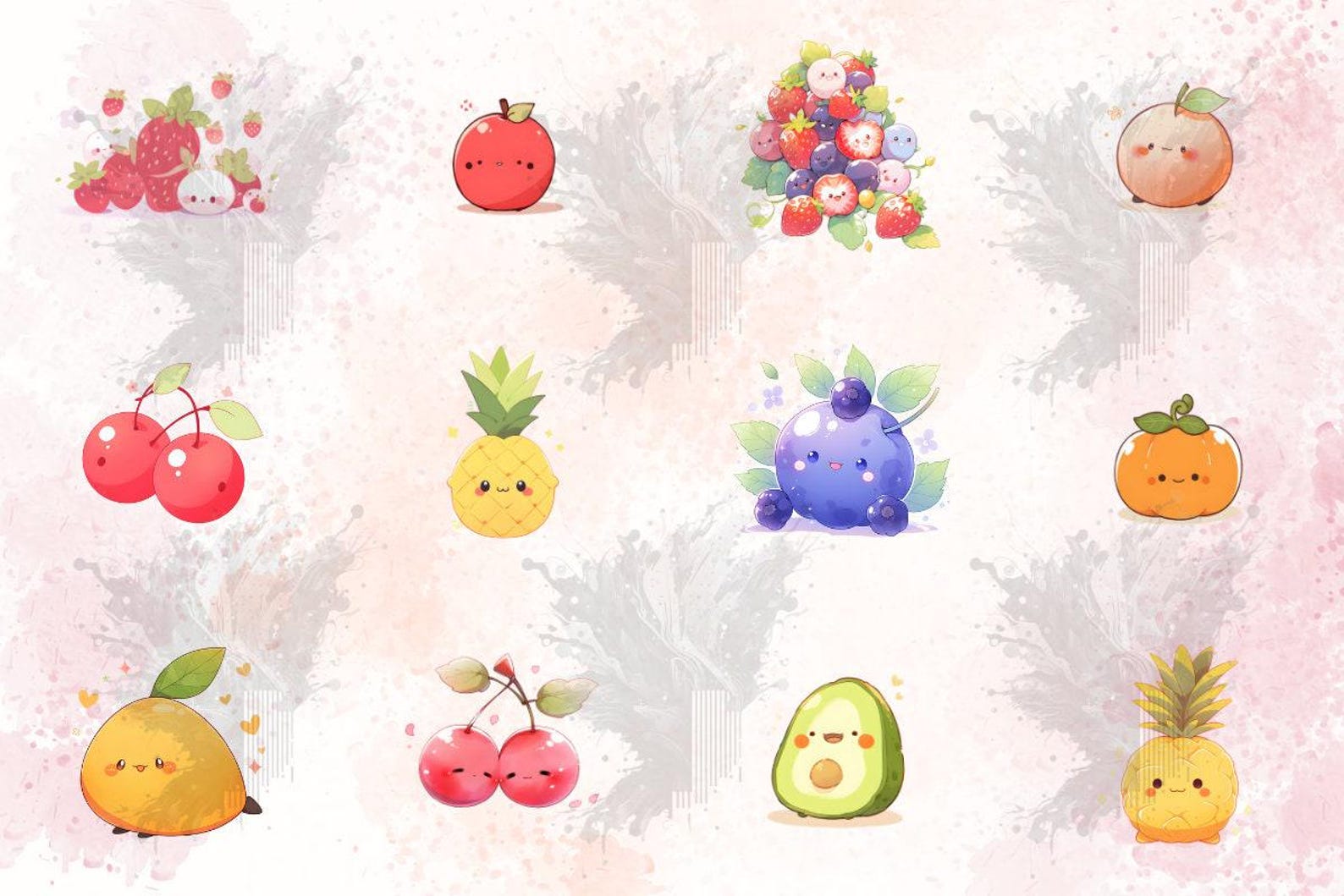 Kawaii Fruit PNG Clipart Set | Cute, Chibi Anime Style Strawberry ...