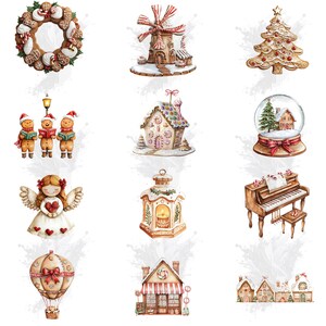 Watercolor Gingerbread Clipart Set Christmas PNG | Holiday Candy House ...