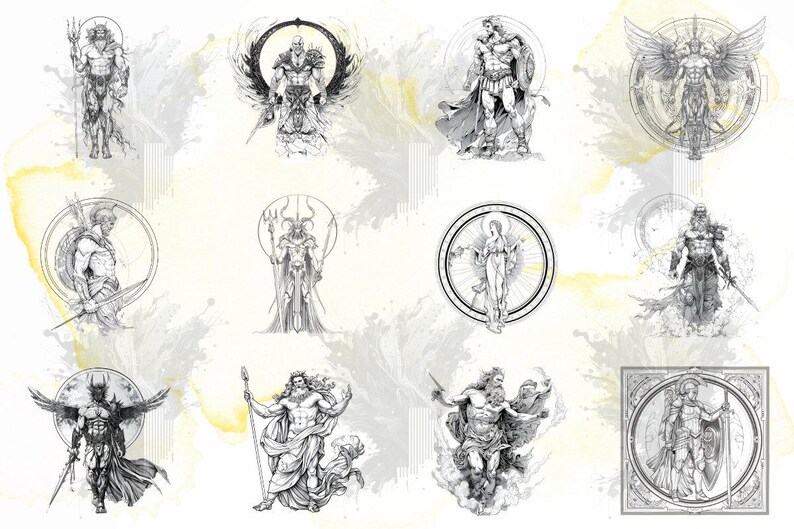 Divine Greek Black Line Clipart Collection | Zeus, Hades, Poseidon and ...