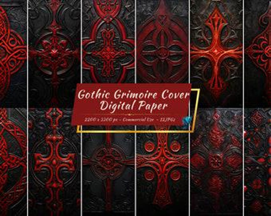 Gothic Grimoire Cover Digital Paper Collection | Spell Book Cover ...