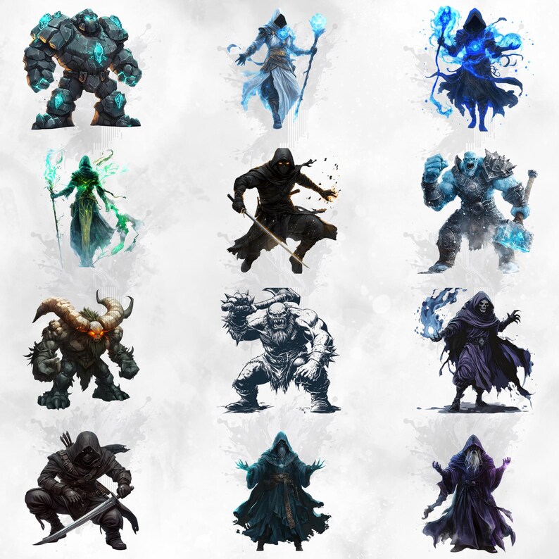 Gaming Character Fantasy Clipart, Watercolor RPG Pngs, Magic Warrior ...