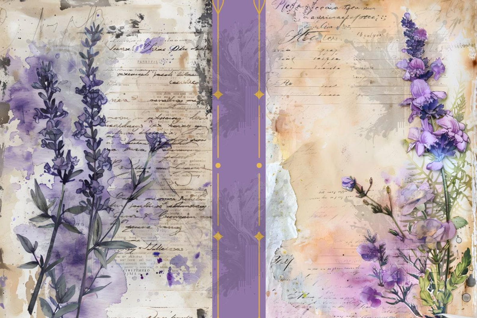 Lavender Ephemera Digital Paper Collection | Distressed Old Paper ...
