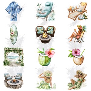Watercolor Beach Day Clipart | 24 Summer Pngs | Tropical Woman, Pets ...
