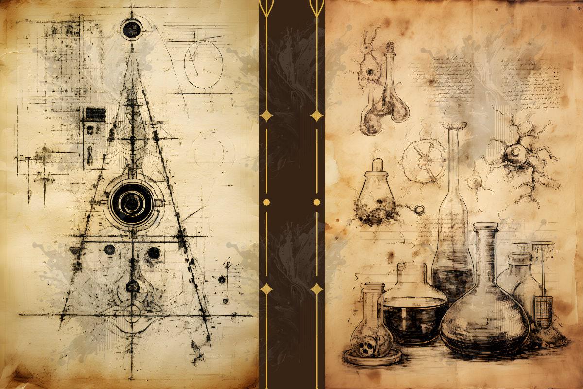 Vintage Scientific Sketches Digital Paper Set | Science, Chemistry ...