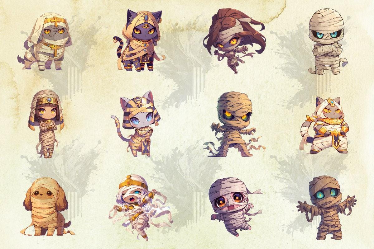 Kawaii Egyptian Mummy Clipart Collection | Chibi Mummy Cats, Dogs and ...