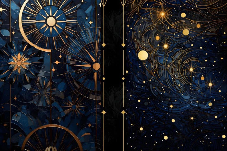 Celestial Galaxy Digital Paper | Moon, Sun, Stars Digital Background - Etsy